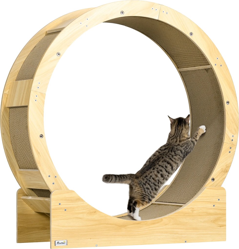PawHut Cat Exercise Wheel 91 cm průměr - Kočičí kolo s brzdou a škrabacím panelem, Treadmill pro kočky na hubnutí a zdraví, Dub | Aosom