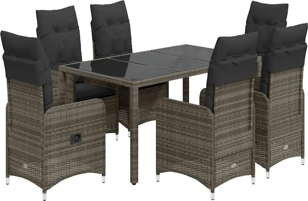 7dílný zahradní bistro set s poduškami šedý polyratan 3277035