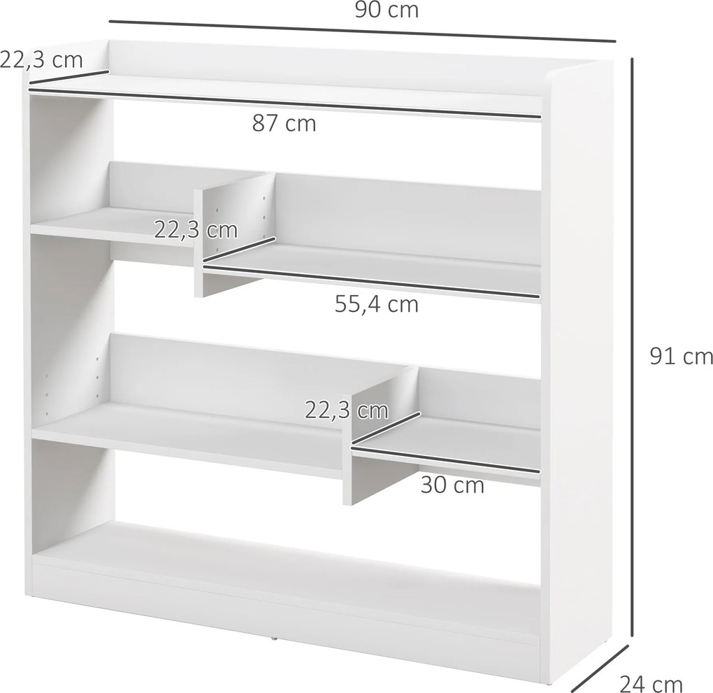 HOMCOM Knihovna s Úložným Prostorem rozměr 90Š x 24H x 91V cm 4 Úrovně 3 Zadní Panely Dřevovláknité Desky Bílá | Aosom