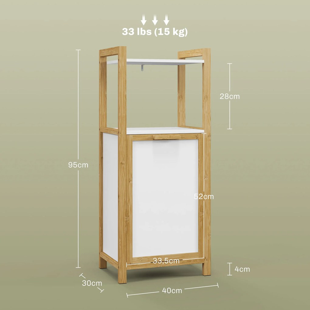 HOMCOM Bamboo Freestanding Laundry Hamper Cabinet - Koupelnová skříňka s proutěným košem - 2 police - 40L x 30Š x 86,5V cm