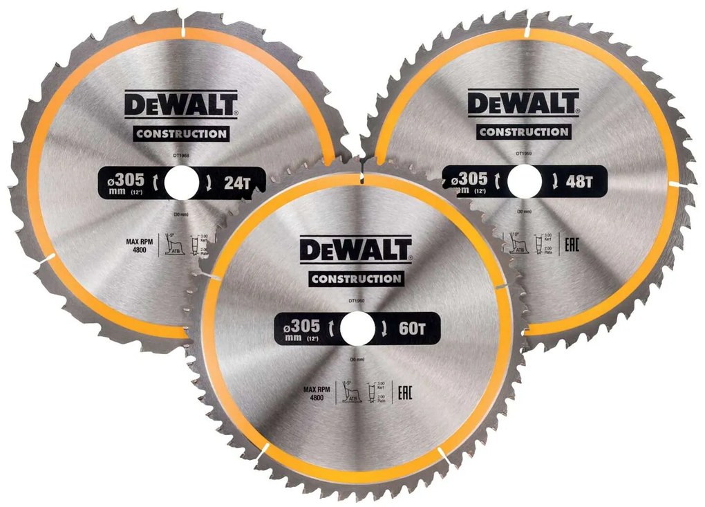 DeWALT - 3dílná sada pilových kotoučů na dřevo 305x30 mm DT1964