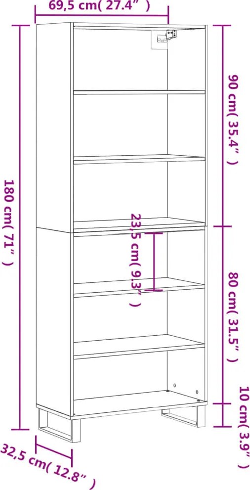 vidaXL Skříň 69,5 x 32,5 x 180 cm kompozitní dřevo [3189597] Barva: dub sonoma