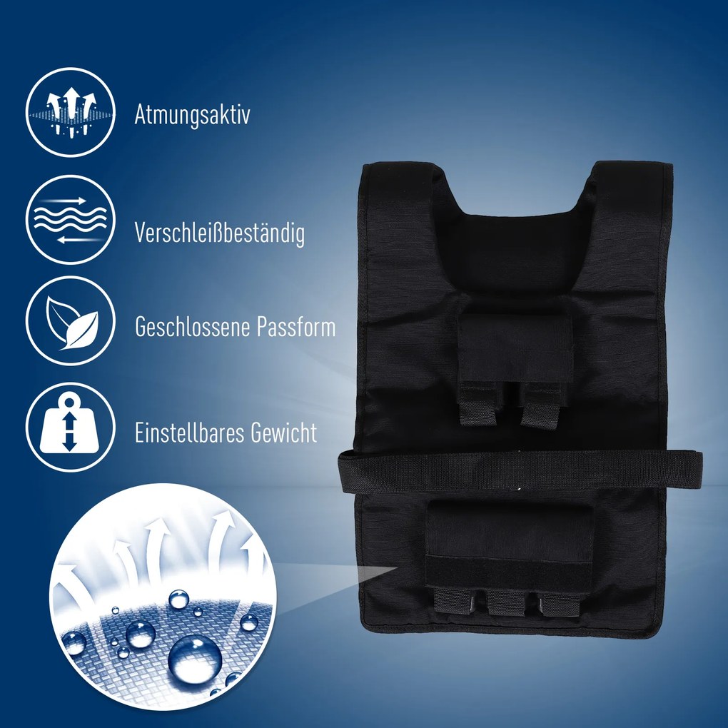 HOMCOM tréninková vesta 30 kg zátěžová vesta pro silový trénink nastavitelná oxford a železo černá 36x52cm
