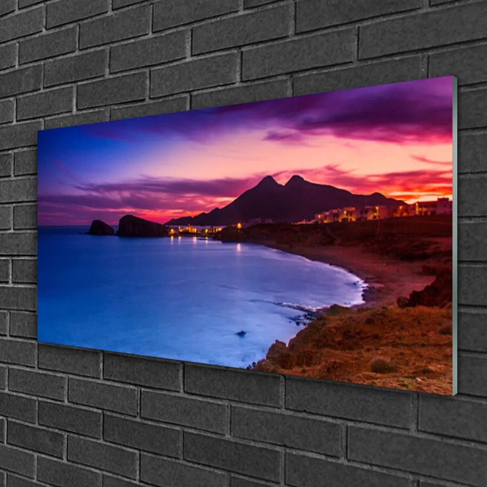 Obraz na skle Moře Pláž Hory Krajina 140x70 cm