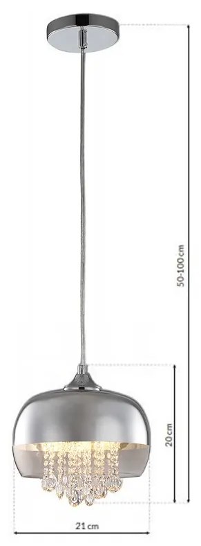 Závěsné svítidlo Luna, 1x krystalky/chromové/transparentní skleněné stínítko, ch