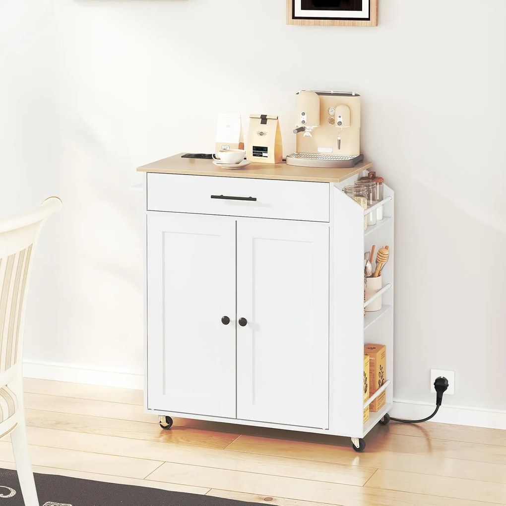 Pojízdný kuchyňský vozík s prodlužovacím kabelem Vasagle Asha 73 cm bílý