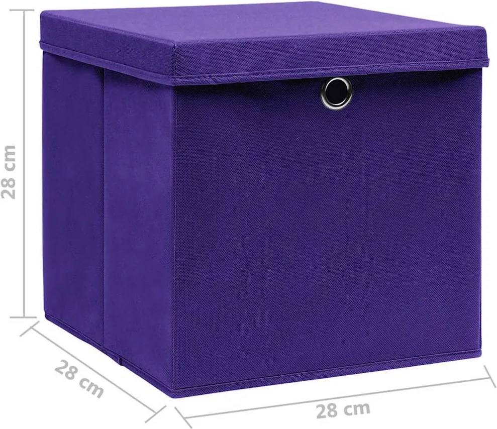Úložné boxy s víky 10 ks 28 x 28 x 28 cm fialové 325214