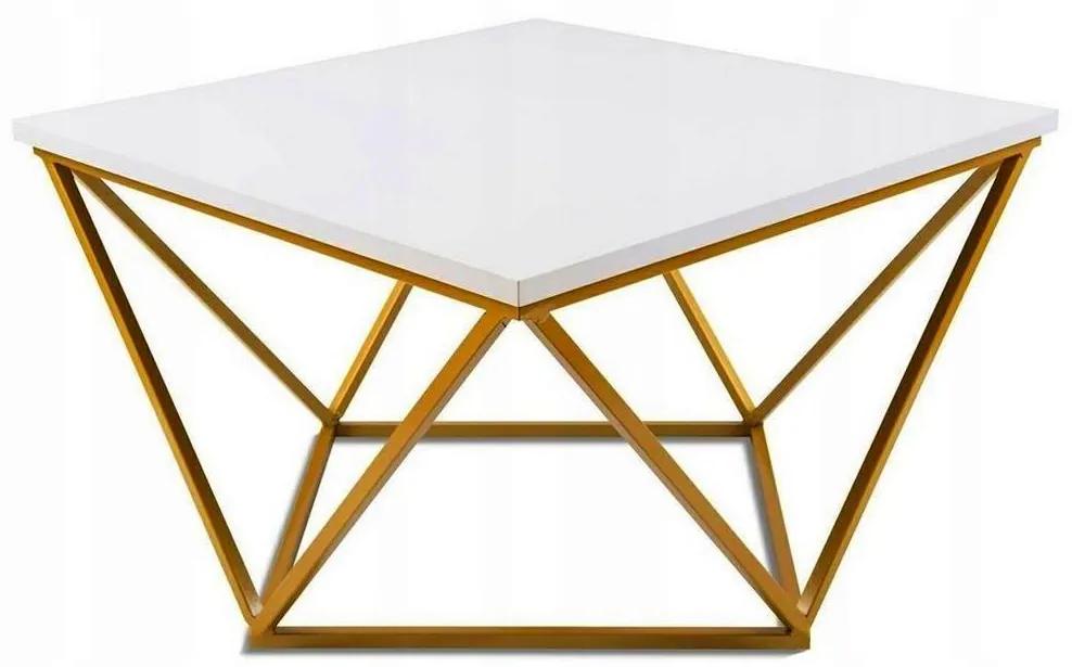 HowHomely Konferenční stolek CURVED 62x62 cm zlatá/bílá DD0003