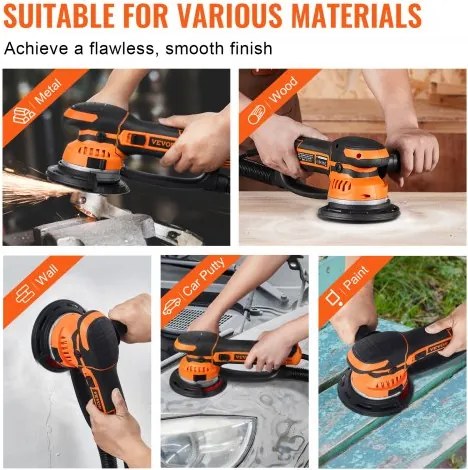 Random Orbital Sander 15,2 cm Dual-Action Sander 10 ks brusných papírů 6 rychlostí