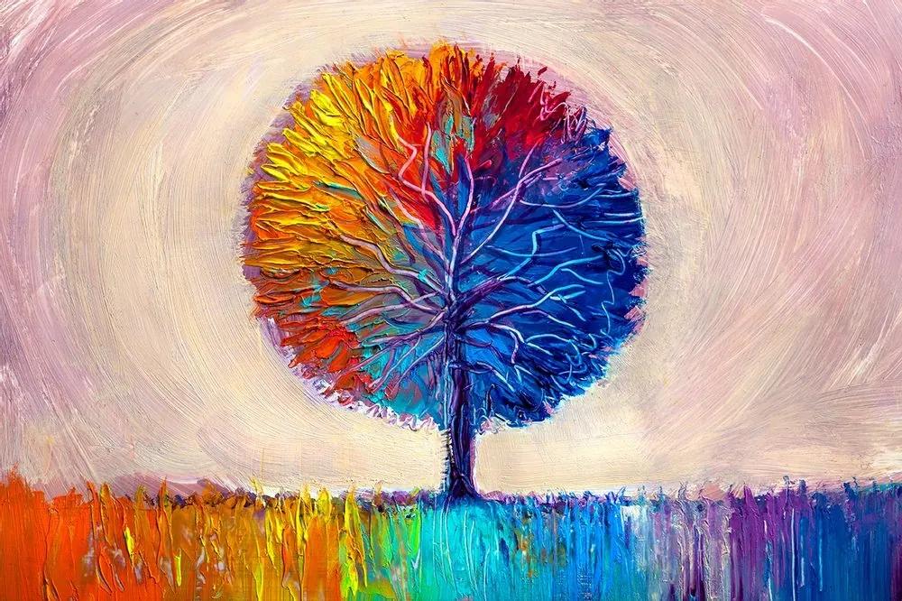 Tapeta barevný akvarelový strom - 450x300 cm