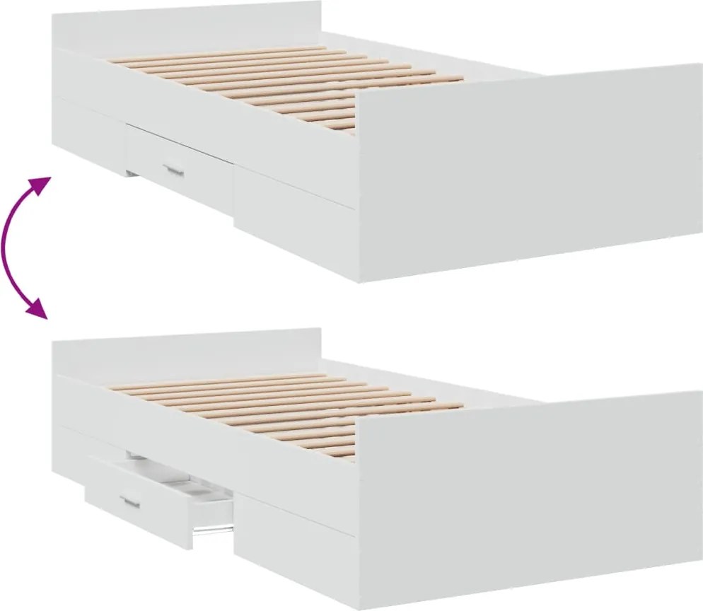 Rám postele se zásuvkami bílý 100 x 200 cm kompozitní dřevo 3280328