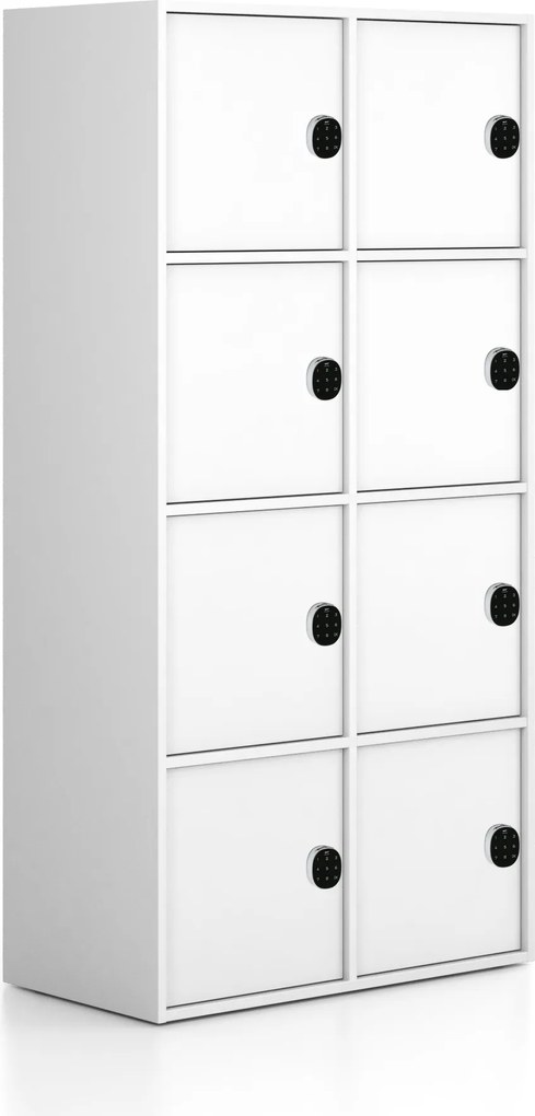 Kancelářská skříň FRAME, 8x dveře, 872 x 450 x 1735 mm, kódový zámek, bílá