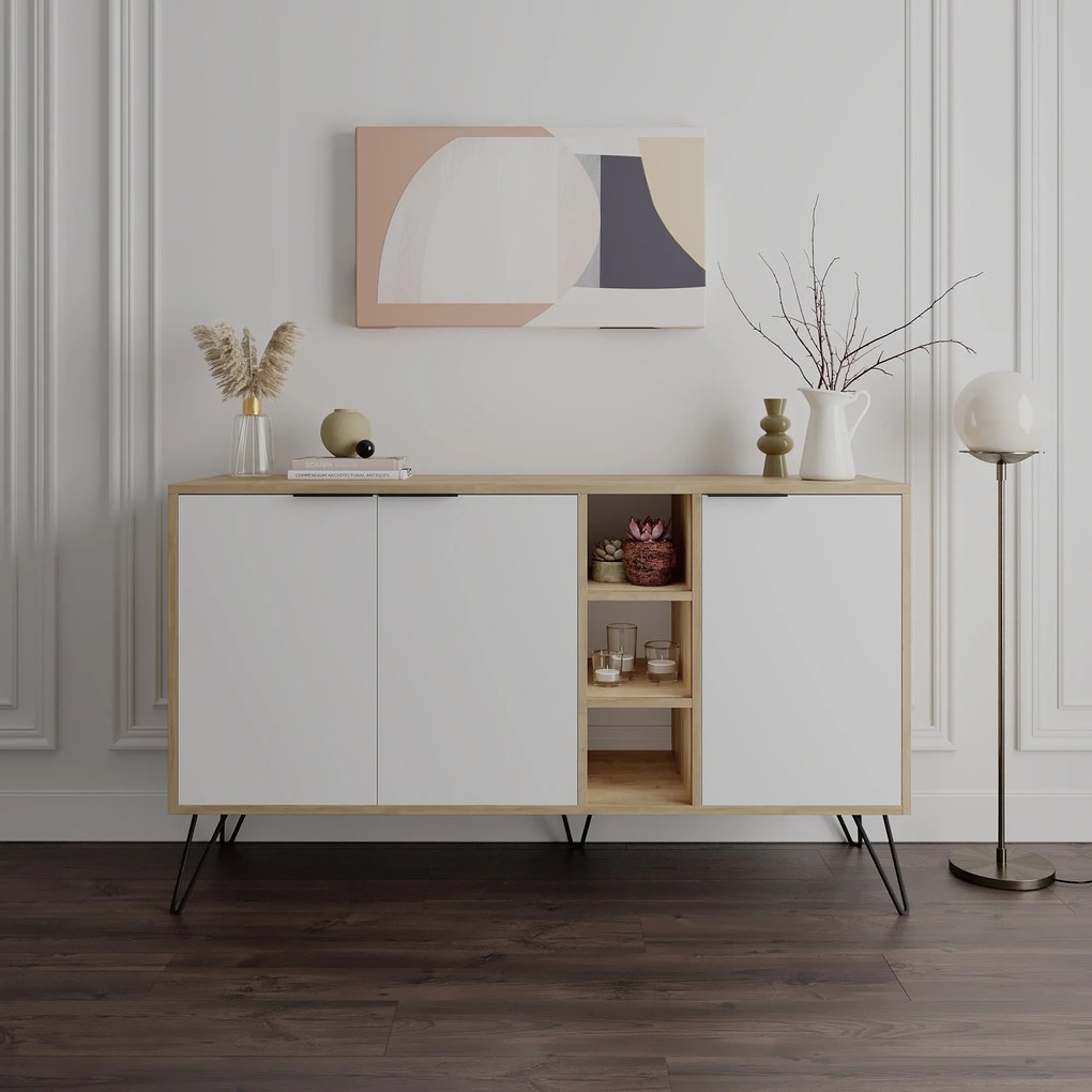 Komoda Houseland CLARA 142 cm dub přírodní/bílá