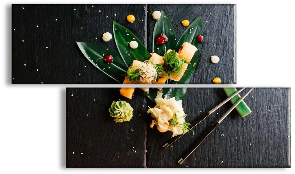 Dvoudílný obraz sushi + háčky, hřebíčky, čistící hadřík ZDARMA Velikost (šířka x výška): 174x100 cm