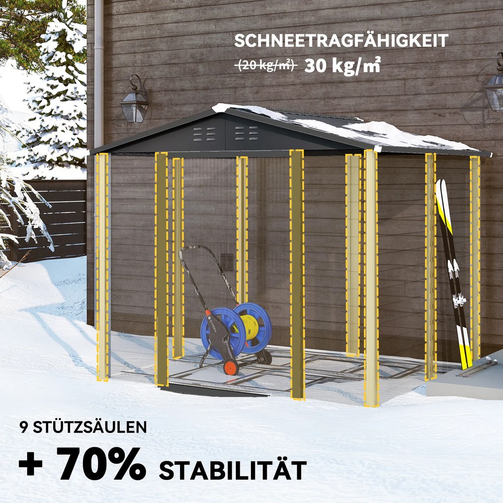 Outsunny Zahradní Kůlna 4,4 m², Zahradní Dům s Pultovou Střechou, Posuvné Dveře, Základna, Snadná Montáž 240 x 206 x 198 cm, Kůlna z Pozinkované Ocel…