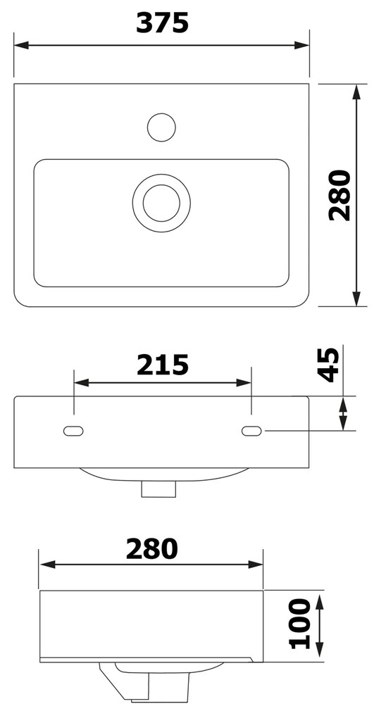 Bruckner, Keramické umyvadlo 37x28 cm, bílá, 201.129.0
