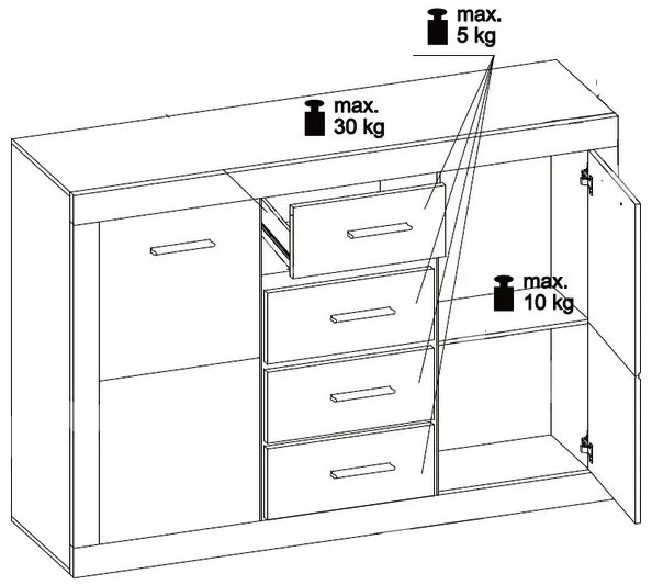 Komoda Stone 117 cm, beton/bílá