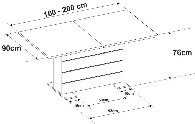 Rozkládací jídelní stůl Manto 160x90 cm, bílý