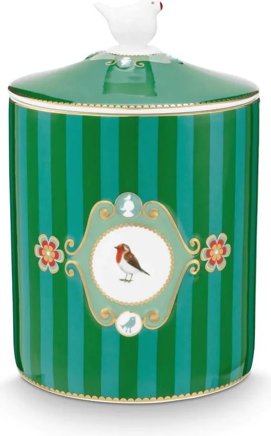 Pip Studio Love Birds Strispes dóza 1,3 l - zelená (Dóza s motivem ptáčků v zelená barvě)