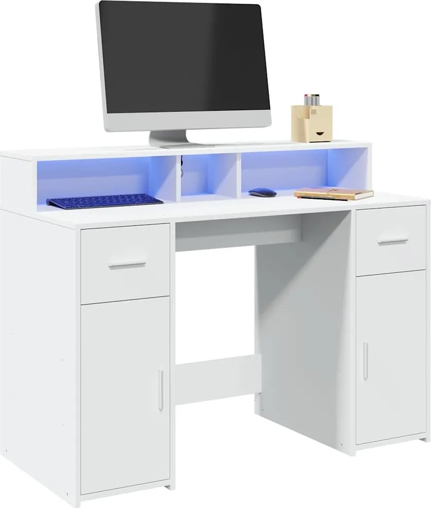 vidaXL Psací stůl s LED světly 120 x 55 x 91 cm kompozitní dřevo [3309418] Barva: Bílá