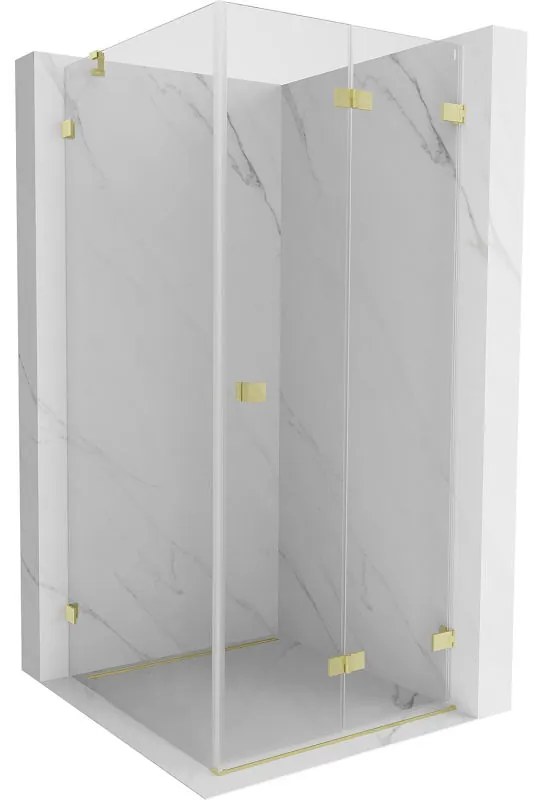 Mexen Lunar-F, sklápěcí sprchový kout pravý 70 x 70 cm, 8mm čiré sklo, zlatý matný profil, 836-070-070-55-00-P