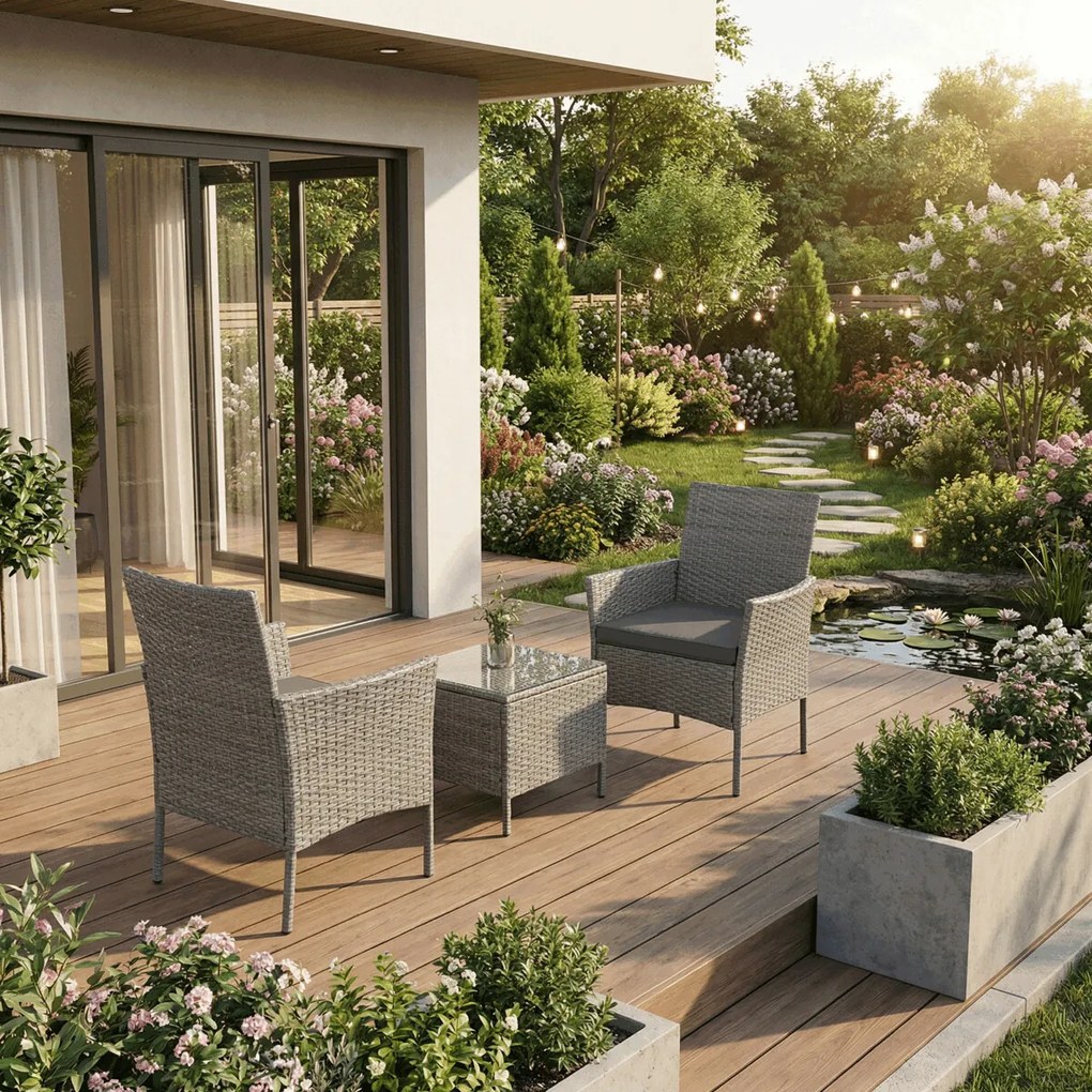 Zahradní set RELAXPOINT 1+2 - šedý polyratan / kovová konstrukce