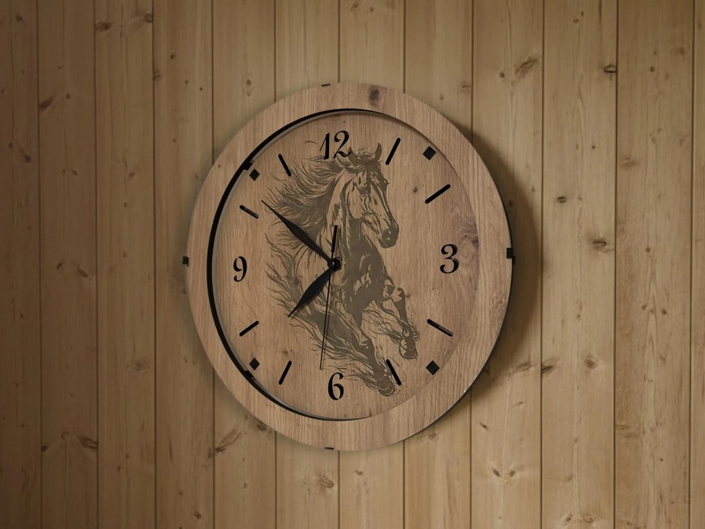 Li-Go "Kůň" Dřevěné hodiny dub světlý velikost svítidla/hodin: 31 cm