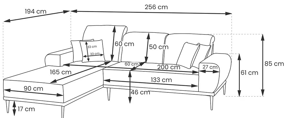 Sedací souprava RAPALLO | 194x256 cm | bez funkce | extra dlouhý otoman | VÝBĚR TKANINY