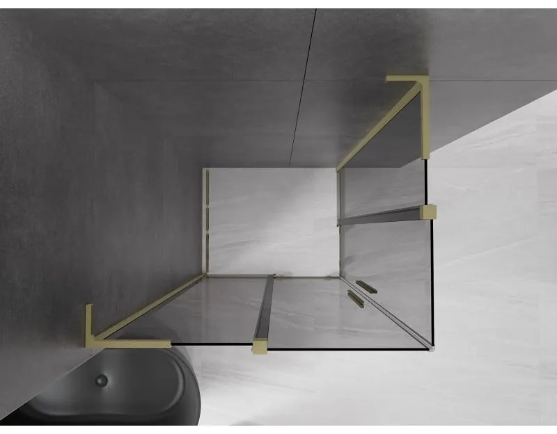 Mexen Velar L Duo, sprchový kout s posuvnými dveřmi 90 x 80 cm, 8mm šedé sklo, zlatá matná, 871-090-080-02-43-55