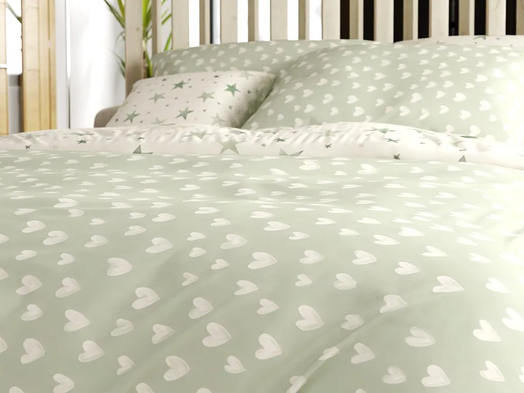 Povlečení z mikrovlákna STARS HEARTS zelené Rozměr povlečení: 70 x 90 cm | 140 x 220 cm