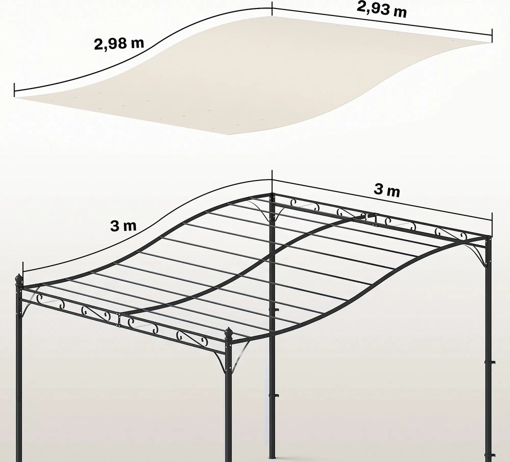 Outsunny náhradní střecha na pergolu, 298 × 293 cm – sluneční clona pro pergolu 3 × 3 m, krémově bílá