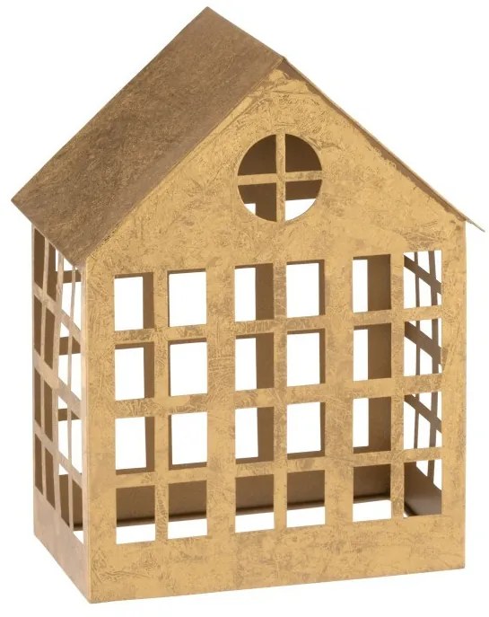 Zlatý antik kovový domek na svíčku - 22*14*28cm