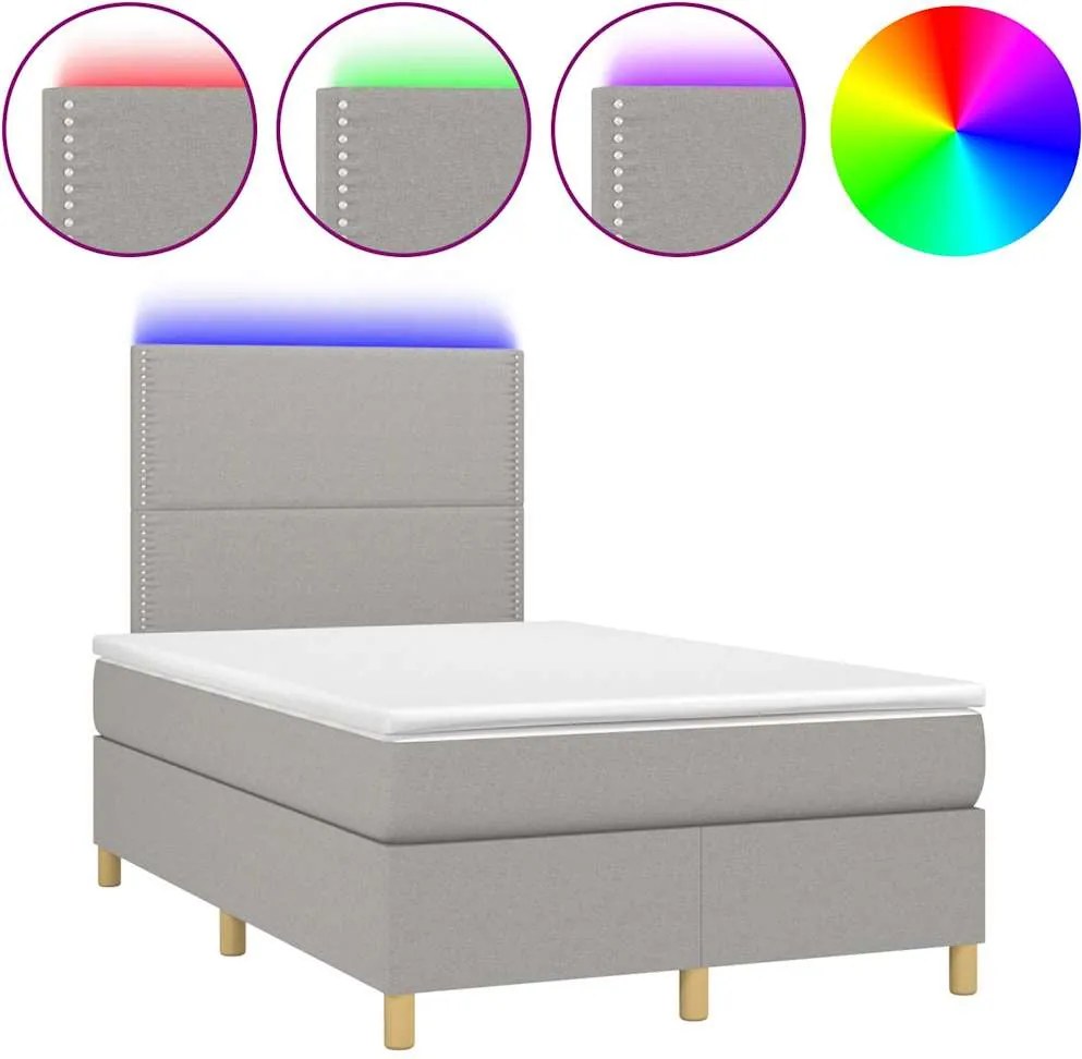 Box spring postel s matrací a LED světle šedá 120x200 cm textil 3135341