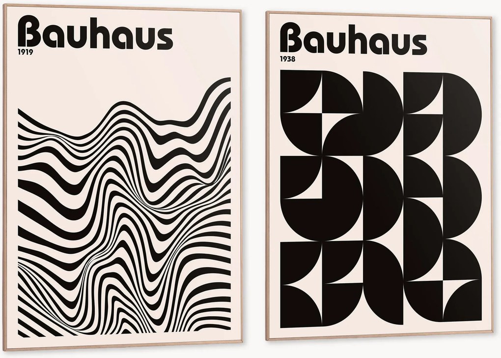 Sada zarámovaných digitálních tisků Bauhaus Shapes, 2 díly