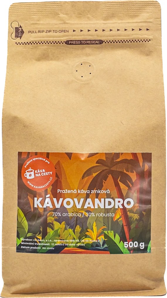 Zrnková káva Káva na cesty Kávovandro 500 g