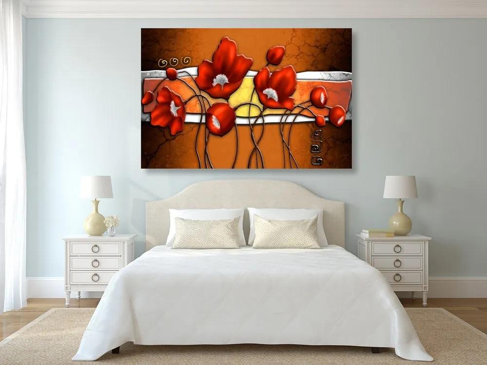 Obraz červené vlčí máky a makovice - 60x40 cm