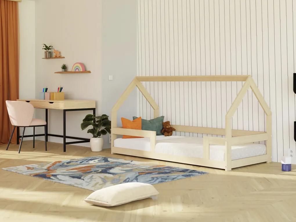 Benlemi Nízká postel domeček SAFE 8v1 ze dřeva se zábranou Zvolte barvu: Béžová, Zvolte rozměr: 90x190 cm, Zvolte zábranu: S jednou zábranou