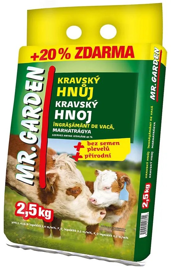 Mr. Garden kravský hnůj 2.5 kg + 20% zdarma