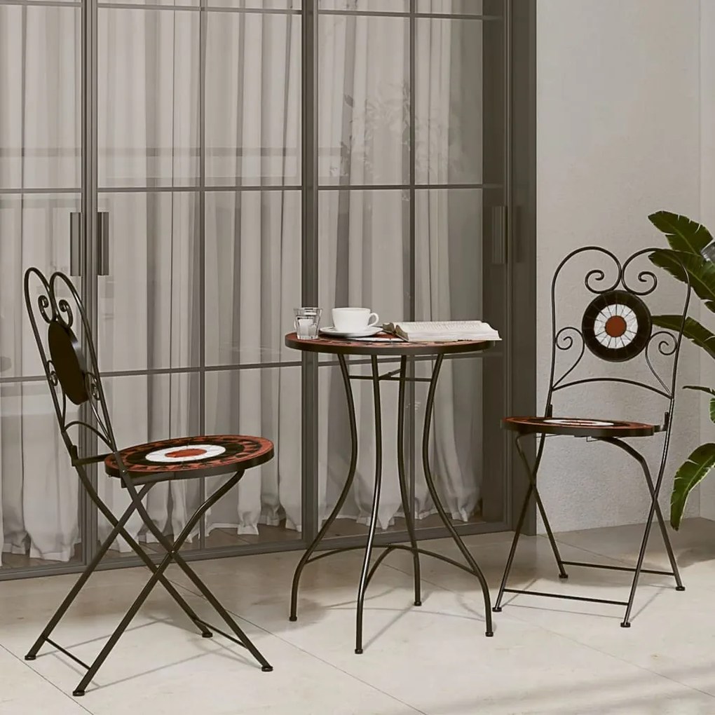 Mozaikový bistro set terakotový a bílý železo a keramika 3216355