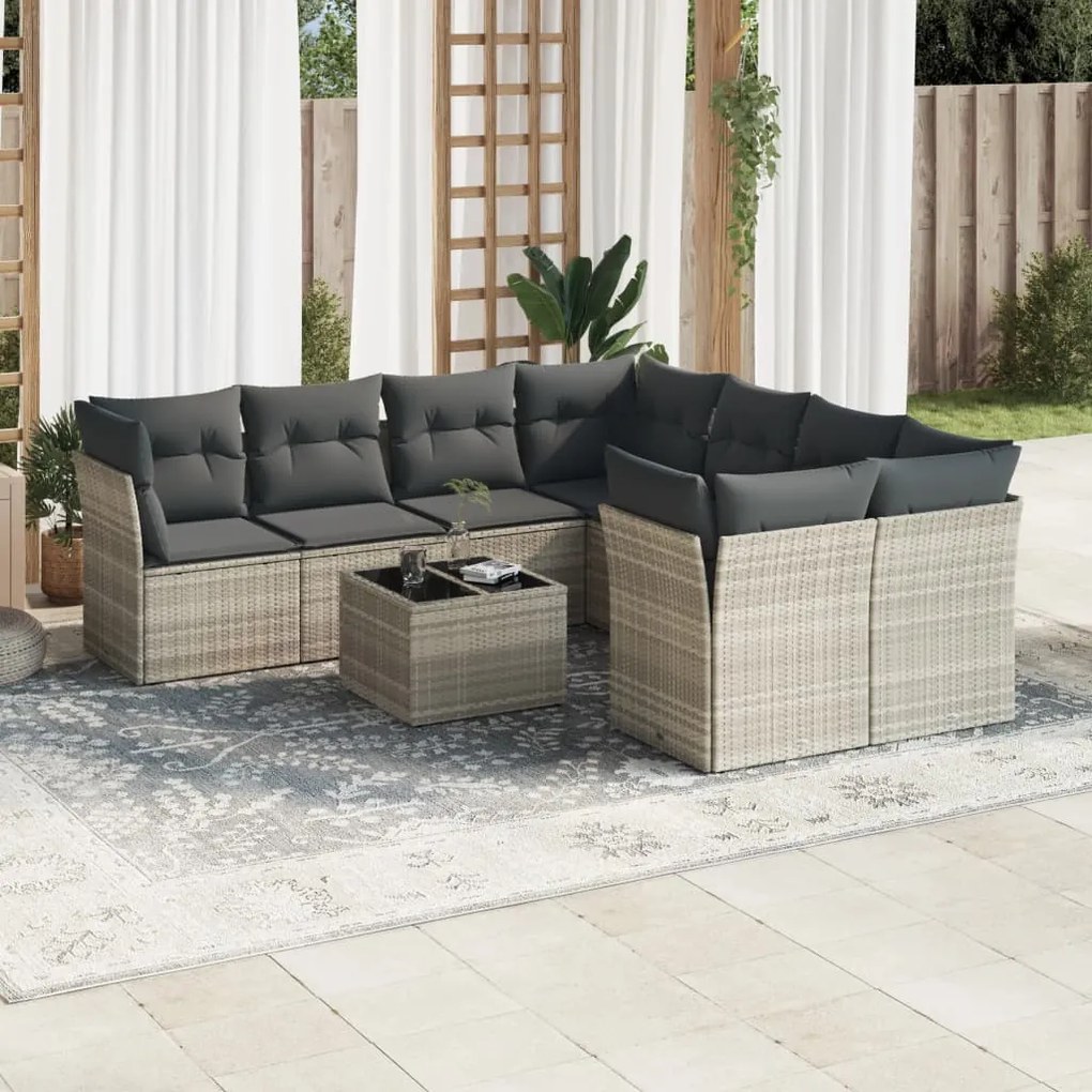 9dílná zahradní sedací souprava a podušky světle šedá polyratan 3217322