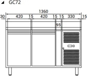 Tefcold GC 72 Chladicí stůl nerez 2 dveřový, šířka 136 cm, ventilované chlazení, bez pracovní desky (30078) – Servis ČR