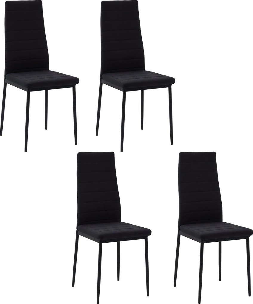 HOMCOM Set 4 čalouněných jídelních židlí z lnu - Moderní kuchyňské židle s vysokým opěradlem a kovovými nohami, nosnost 120 kg, pro obývací pokoj, 41x