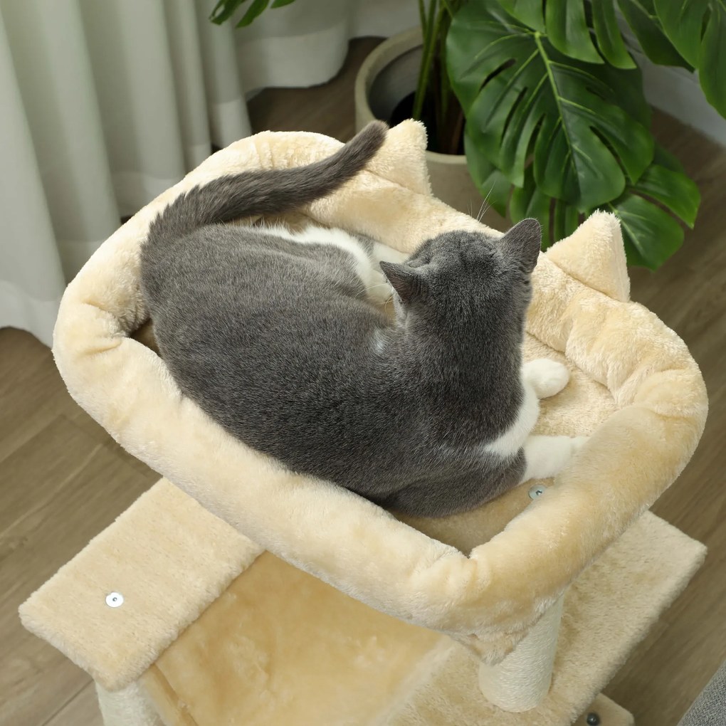 PawHut kočičí strom 90 cm škrabací sloup s houpací sítí, herní strom, kočičí jeskyně, platformy, šplhací strom, škrabací sloup, aktivitní škrabací st…