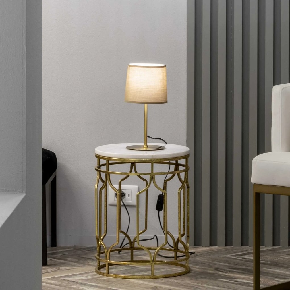 Ideal Lux Stolní lampa SET UP, SMALL, ⌀30cm Barva stínidla: šedá, Barva podstavce: mosaz
