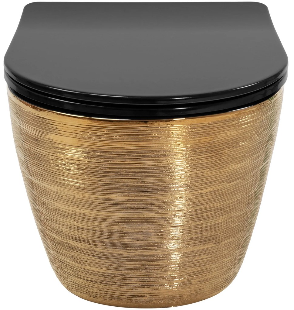 Rea Carlo Mini, závěsná WC mísa Tornado 490x360x370 mm, černá-zlatá strukturovaná, REA-C4330