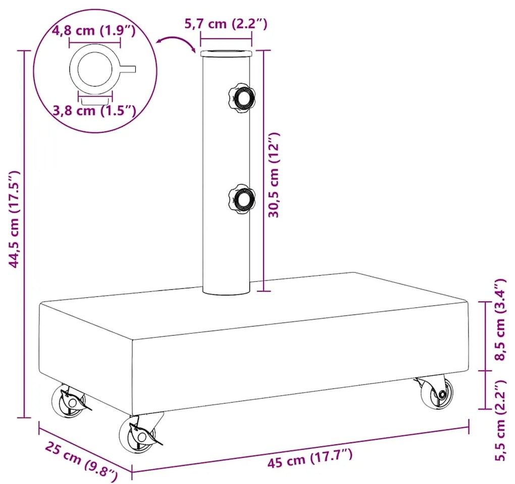 vidaXL Marketos Stojan na slunečník světle šedý 45 x 25 x 8,3 cm žula