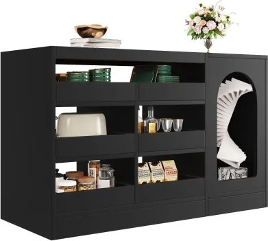 Aosom Moderní komoda se zásuvkami, jídelní skříň s LED světlem a 6 zásuvkami, 120 x 40 x 75 cm, Černá