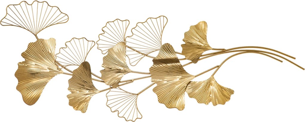 HOMCOM 3D Kovová Nástěnná Dekorace, Zlatá Nástěnná Umělecká Díla s Listy Ginkgo 138x70cm | Aosom