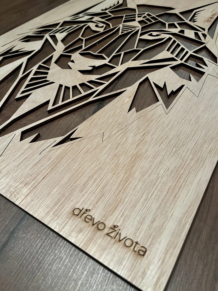 dřevo života Dřevěný obraz vlka GEOMETRY Zvolte rozměr (cm): 60x85, Zvolte barvu dekoru: Černá