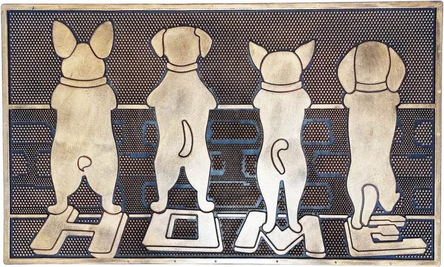 Gumová rohožka Čtyři psí mušketýři, 75 x 45 cm – s bronzovou patinou, do domu a na terasu, odolná, s roztomilými pejsky